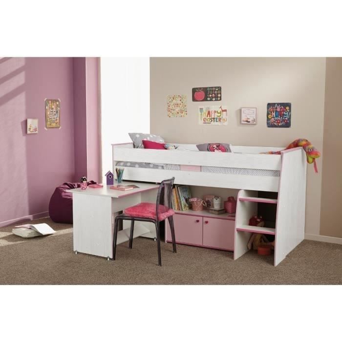 Emma Lit Enfant Combiné Pin Lasuré Blanc Et Rose Achat Vente Lit