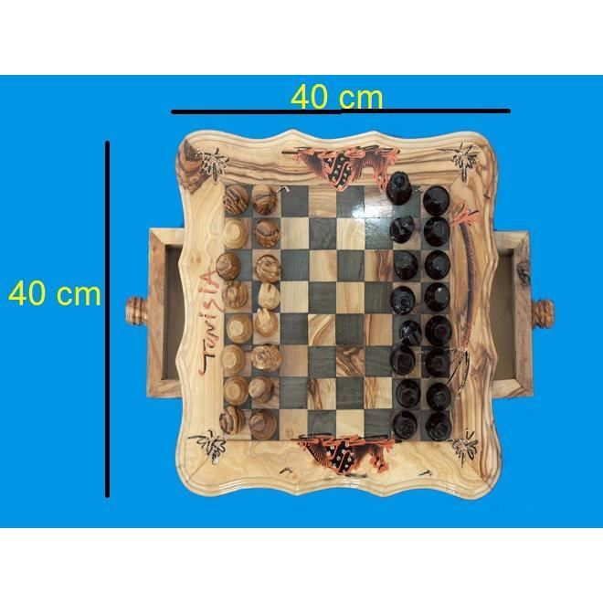 Echiquier : Jeu d'échecs carré en bois d'olivier 40 cm | OLIVE WOOD ...