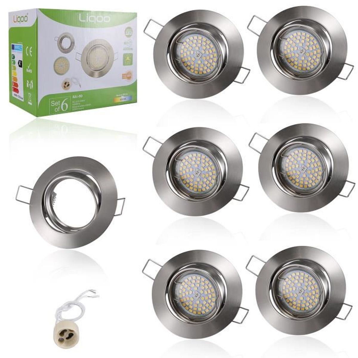 Liqoo® Lot De 6 Spots Encastrables Gu10 Led 4w 400lm Projecteur Rond
