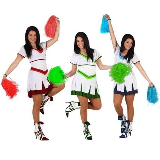 Costume Adulte Pom Pom Girl Taille 38 40 Bleu Rouge Ou Vert Achat