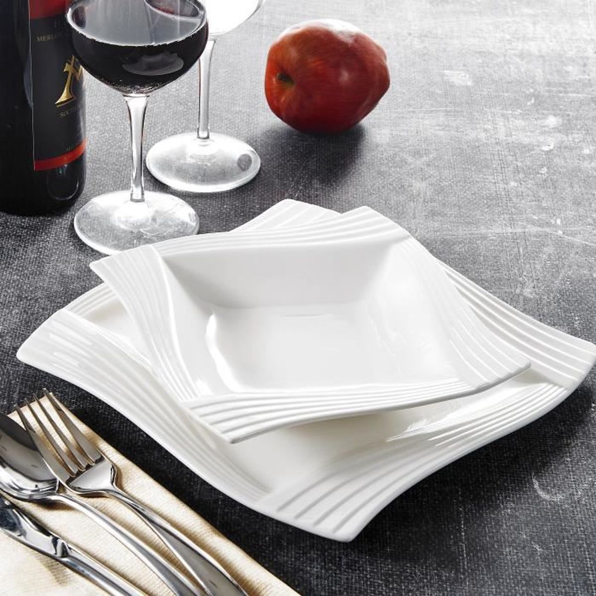 12pcs Assiettes Service de Table Porcelaine 6 Assiette Creuse à Soupe 6 ...