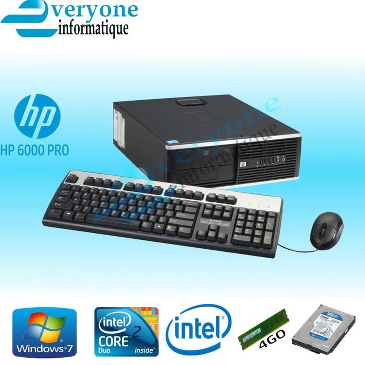 HP 6000 Pro Core 2 Duo E8400 3,0 GHz 4 Go DDR3 DISQUE DUR 250 GO ...