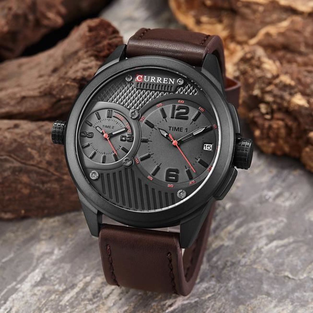 Curren Montres Homme Quartz Dual Time Dials Bracelet en Cuir - Achat ...