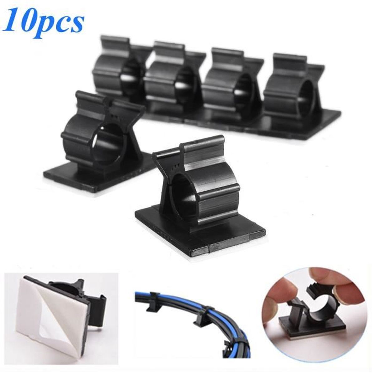 10x Câble Attache Self Adhésif Fixations Clamp Clip Pr Cable Diameter 10mm - Achat / Vente câble ...