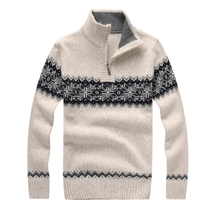 Laine Pull Zip Homme de Grande Marque Slim Fit Pullover Hommes Mode ...