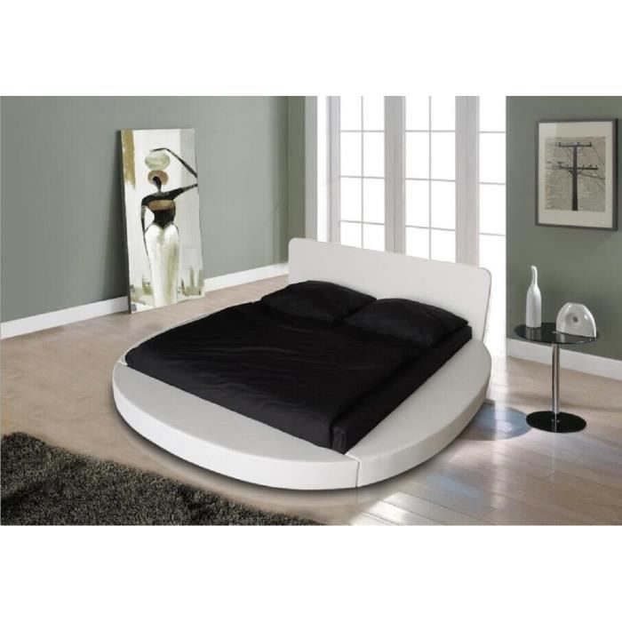 EOS Lit rond adulte contemporain simili blanc - l 180 x L 200 cm ...