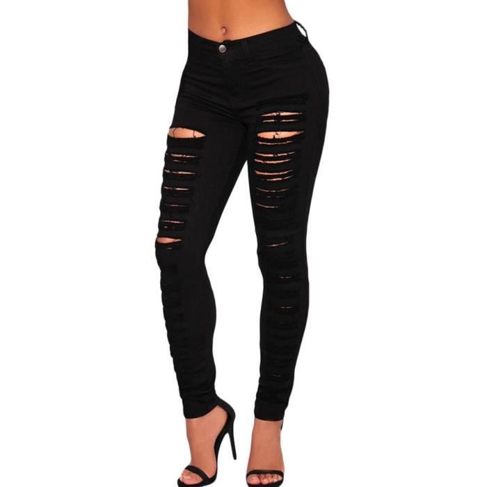 Jeans Femme Déchiré Slim Taille Haute Pantalon Noir Achat Vente