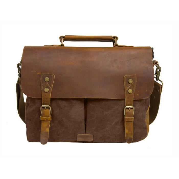 cartable cuir,ecosusi sac cartable cuir et toile pour homme sac