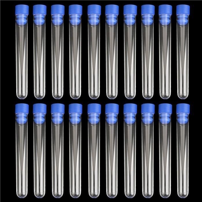 20pcs 100 * 15mm Tube à Essai Non-graduée en Plastique avec Bouchon à ...