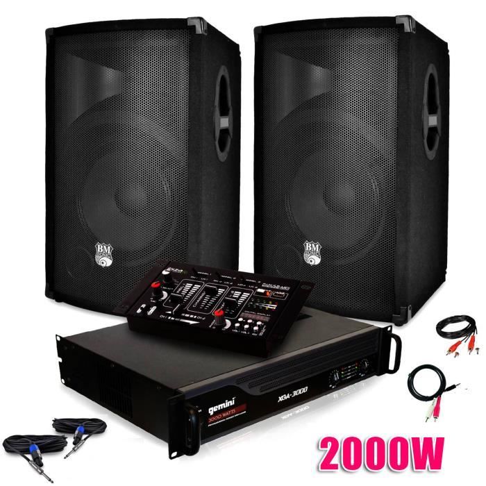 Pack SONO DJ AMPLI GEMINI XGA 2000W, Table MIX DJ21 USB + Enceintes BM ...
