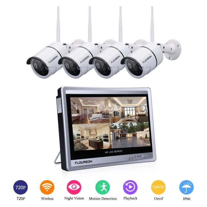 1080P NVR sans Fil HDD 1TB avec 10,1 Ecran Moniteur 4 IP Caméra 720P ...