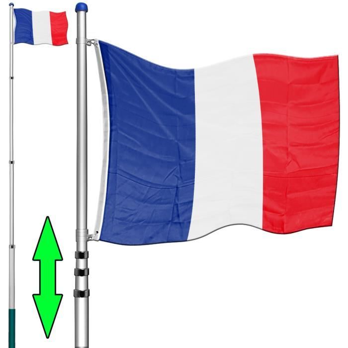Mât télescopique alu drapeau France 630 cm hampe jardin mât de hissage ...