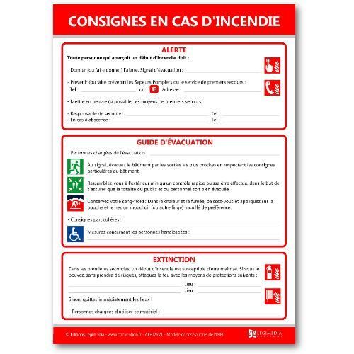 Panneau d'affichage des consignes générales de sécurité incendie ...