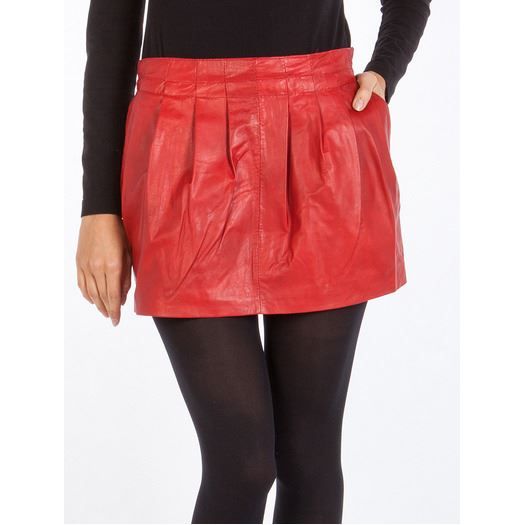 Jupe Courte En Cuir Dagneau Rouge Rouge Achat Vente Jupe