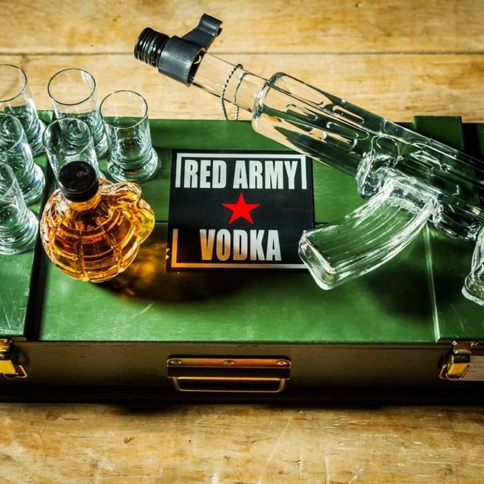 RARE COLLECTABLE RED ARMY VODKA KALASHNIKOV WITH GRENADE & SHOT GLASSES ...