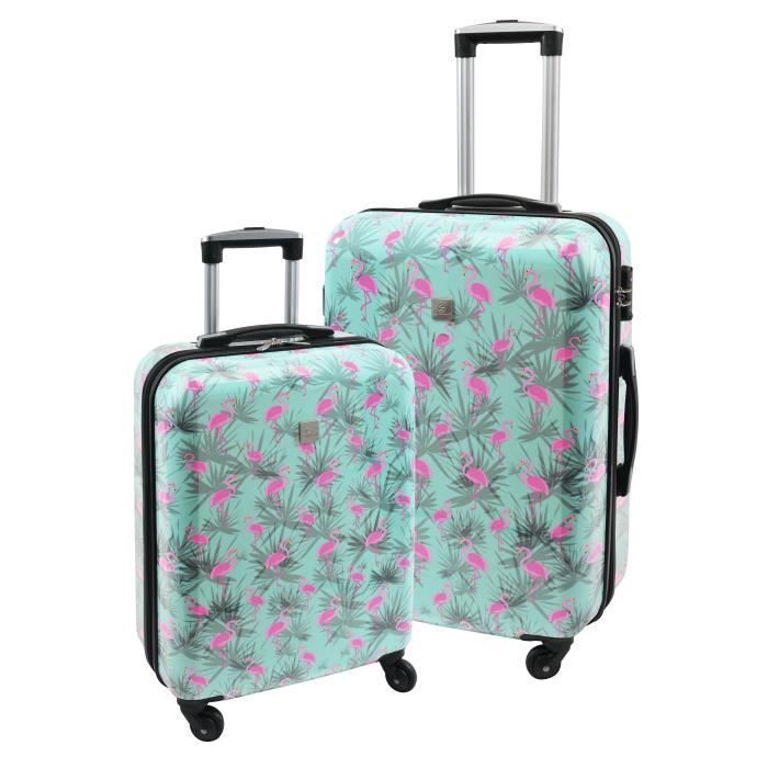 SAVEBAG Set de 2 valises rigides 4 roues Serrure TSA - FLAMANTS ROSES ...