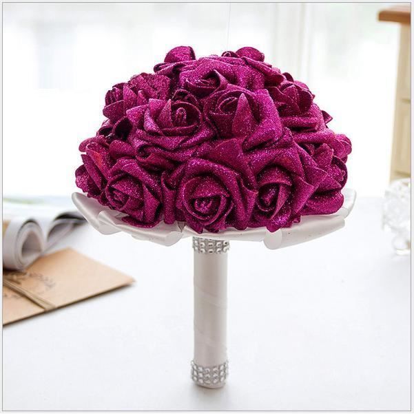 ROSE FUSHIA BOUQUET DE MARIAGE FLEUR ARTIFICIELLE ROSE POUR MARIEE ...