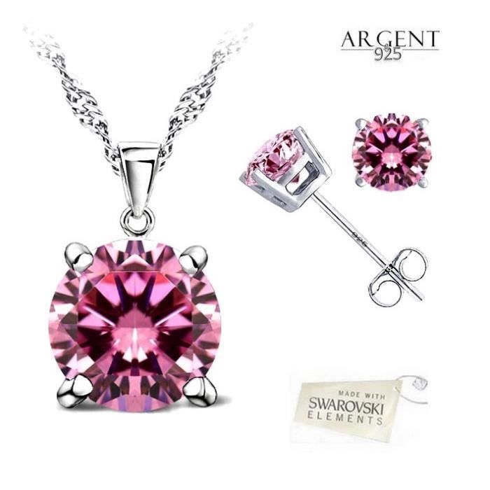 Parure Bijoux Cristal Swarovski Elements Rose Vif Argent 925 Rose vif ...