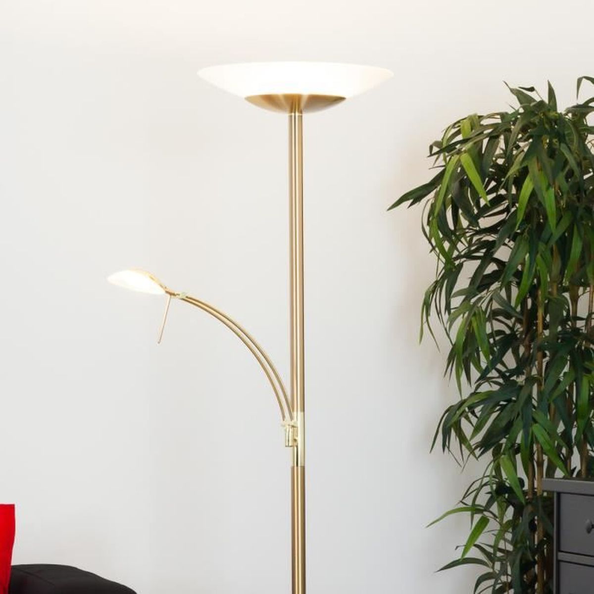 Minda - Lampadaire LED avec liseuse, laiton - Achat / Vente Minda ...