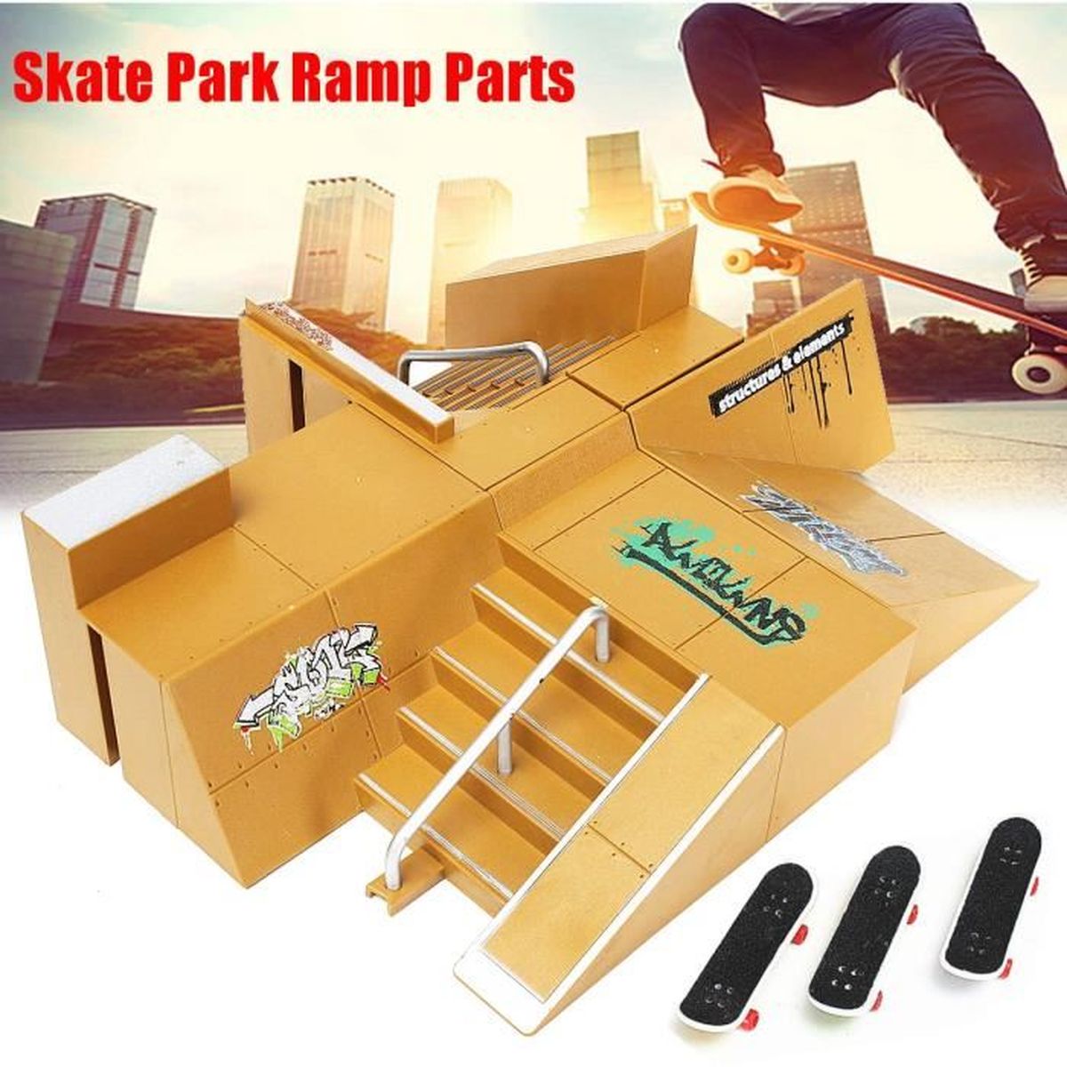 Skate Parc Rampe + 3x Finger Doigt Skateboard Planches à roulettes ...