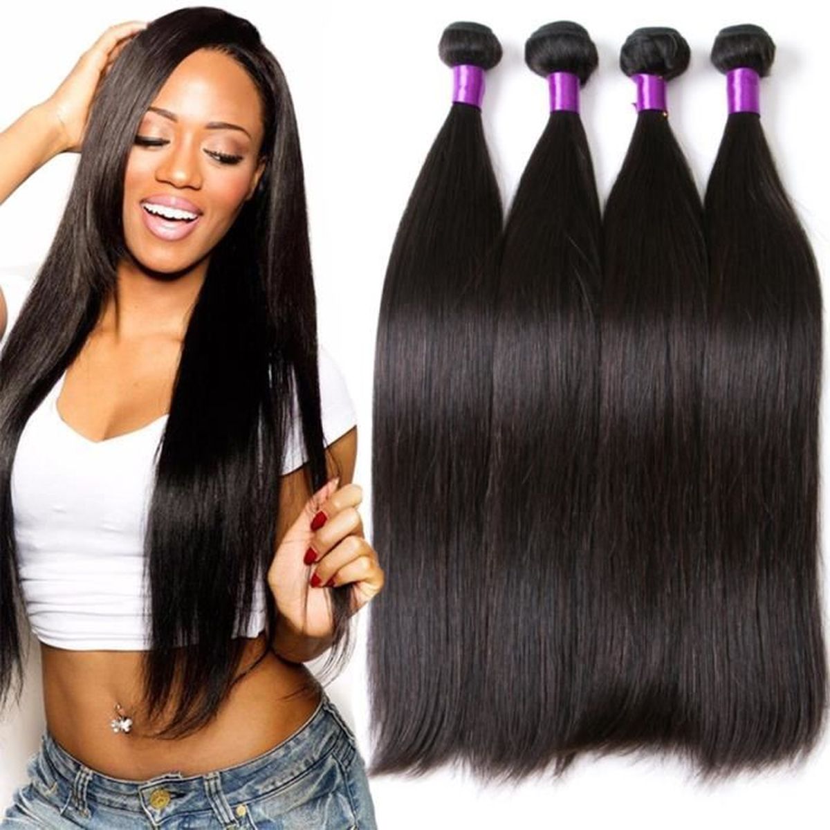 14 Inch Perruques Naturelle Cheveux Humain Style Brésilienne 3 Pièces ...