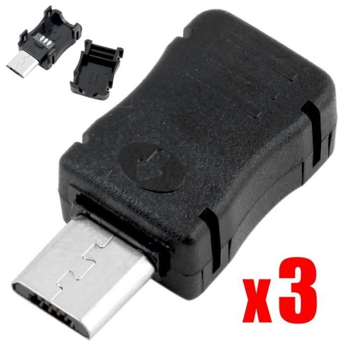 LOT de 3 Connecteurs MICRO USB Male type B Fiche a souder avec Boitier ...