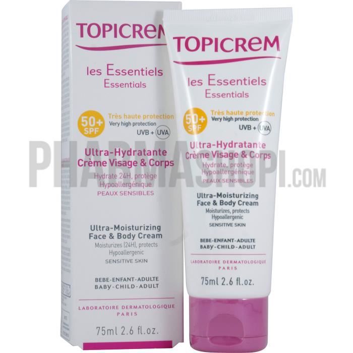 TOPICREM Crème ultra-hydratante visage & corps spf 50+ - tube de 75 ml ...