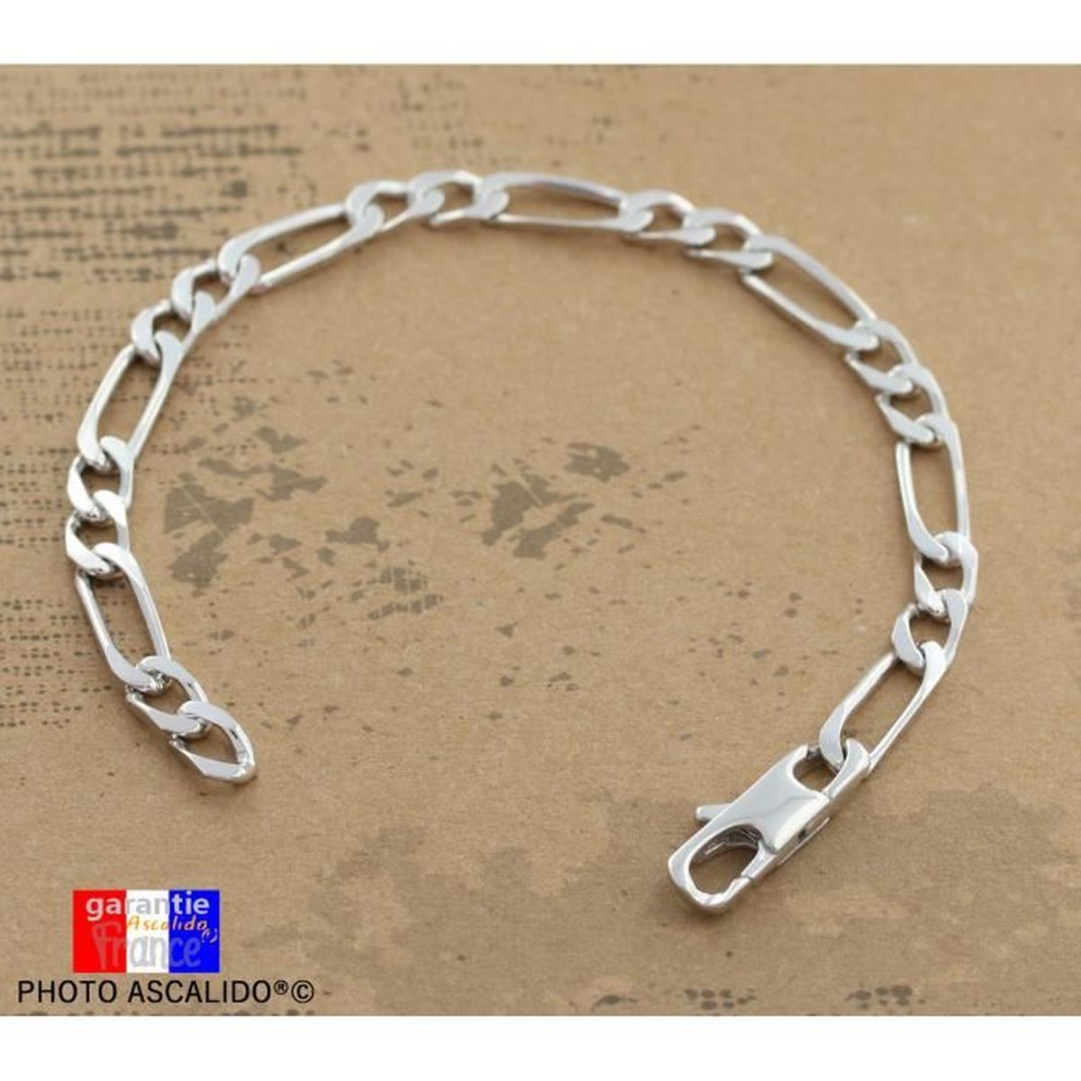 Bracelet pour homme en argent massif 925 rhodié luxe maille figaro 1+2 ...