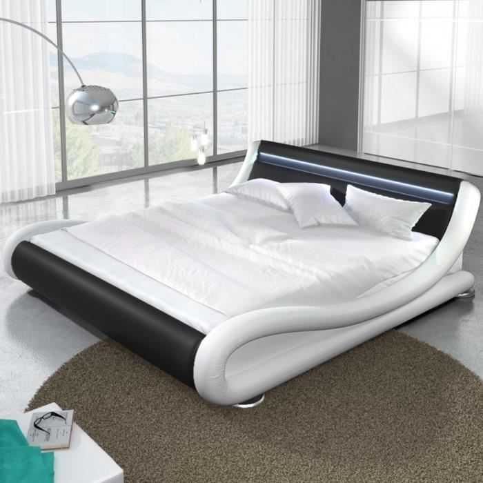 Lit design LED Julia - 160x200 - Blanc et Noir - Achat / Vente ...
