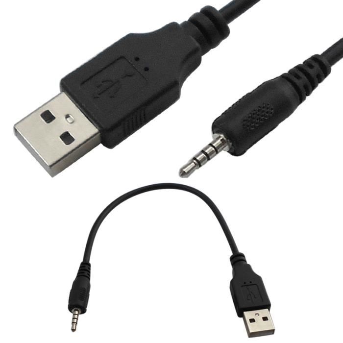2.5mm male AUX Plug Jack USB 2.0 Male Cable Data Extension Cord Car MP3 ...