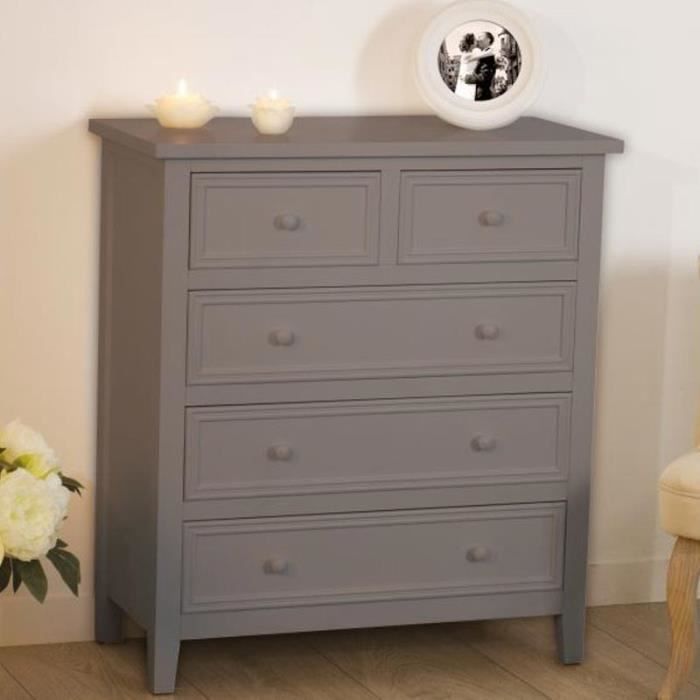 Paris Prix - Commode 5 Tiroirs "Charme" Gris - Achat / Vente commode de ...
