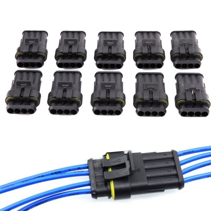 10 Pcs connecteur étanche 4 broches électrique Super Seal plug fil voiture moto - Achat / Vente ...