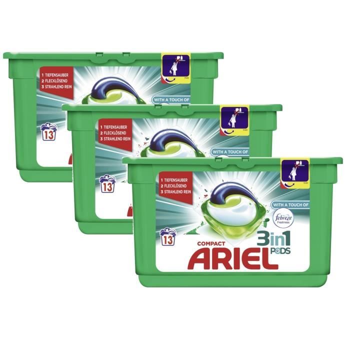 Ariel Compact 3in1 Pods Febreze Detergent 3 x 13 charges de lavage ...