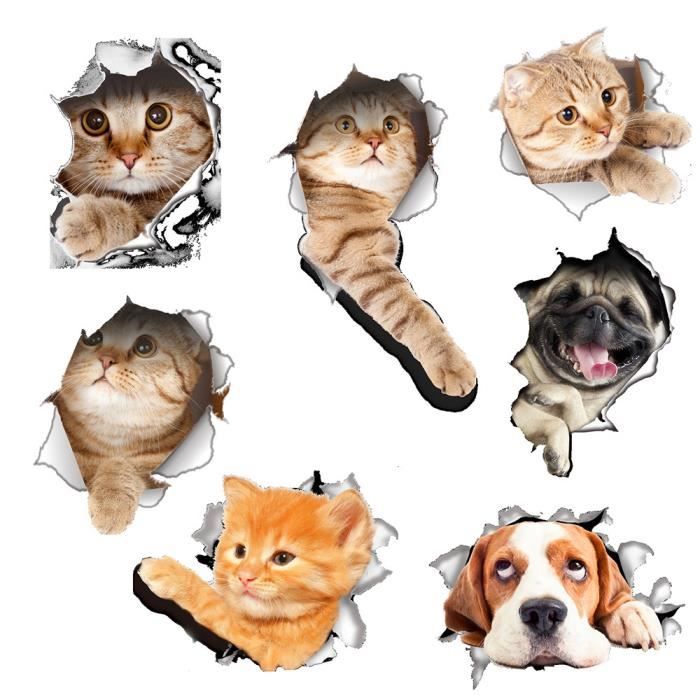 Autocollants Stickers Muraux Chat 3D DIY Décoration Amovible ...