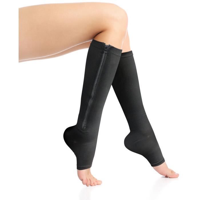 Bas de contention fermeture éclair zip, taille unique, Couleur noir ...