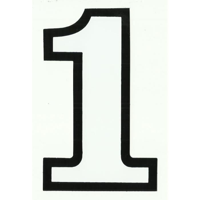 GRAND AUTOCOLLANT STICKER CHIFFRE 1 UN BLANC ET NOIR HAUTEUR 14,5 CM ...